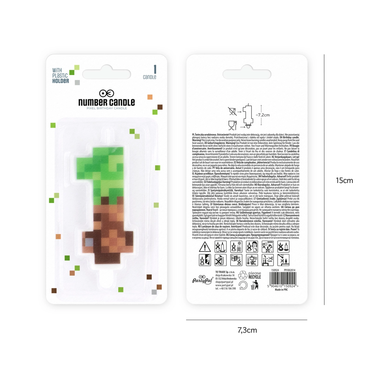 Narozeninová dortová svíčka Minecraft číslo 1, 7 cm | mespi.cz